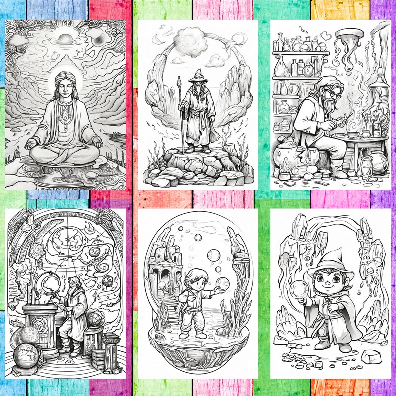 Wizard Coloring Pages for Adults Fantasy Magic & Mage Illustrations ...