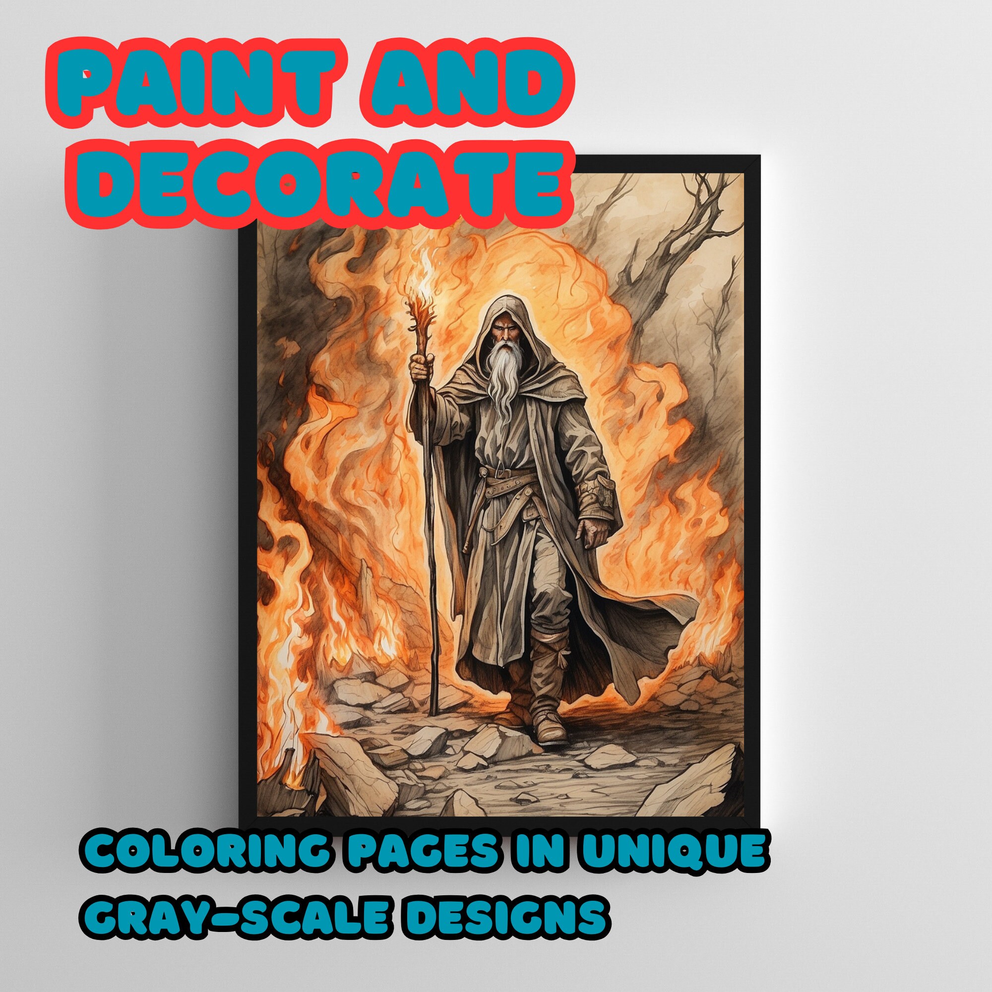 Wizard Coloring Pages for Adults Fantasy Magic & Mage Illustrations ...