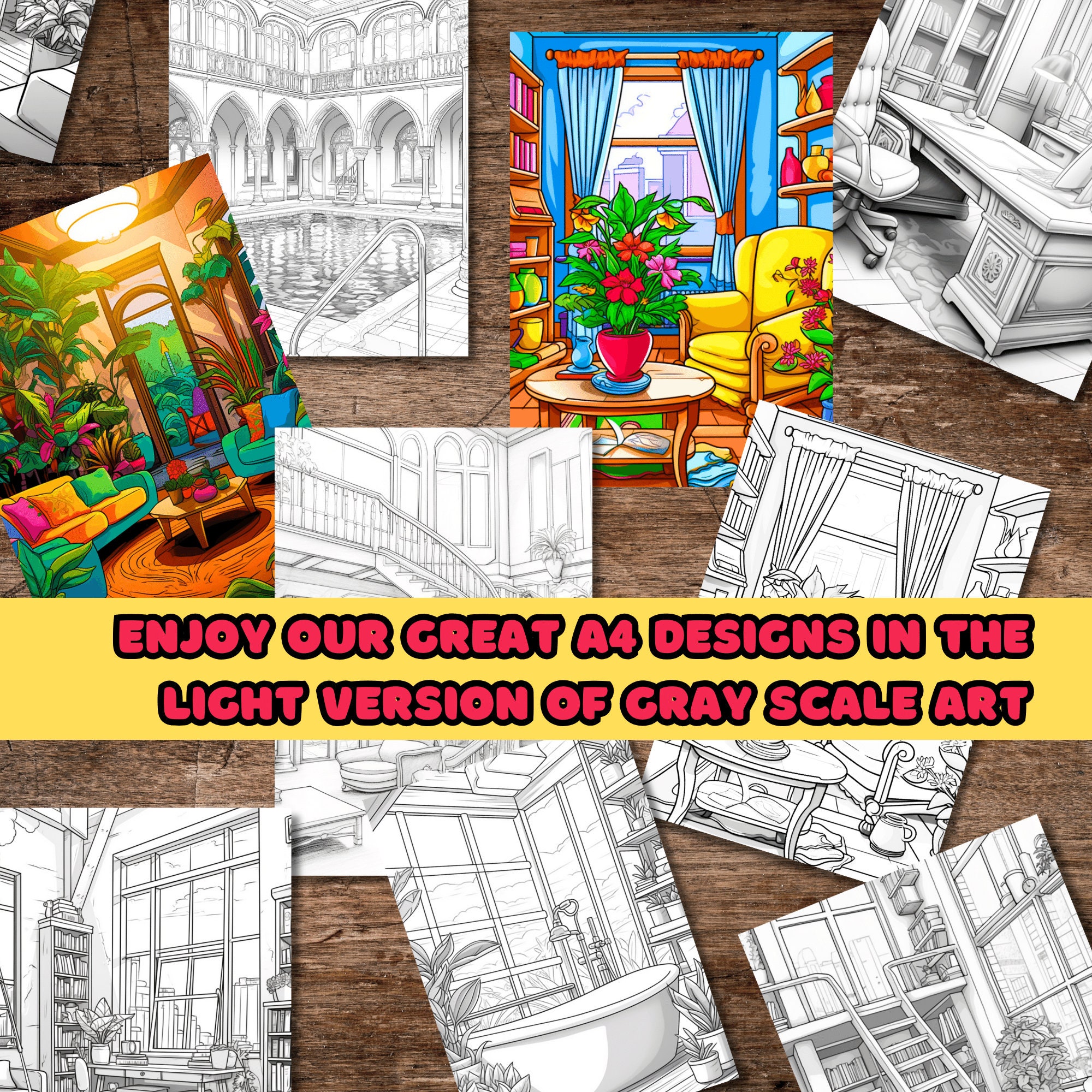 Interior Design Color Pages: Cozy Room Coloring for Adults, Digital ...