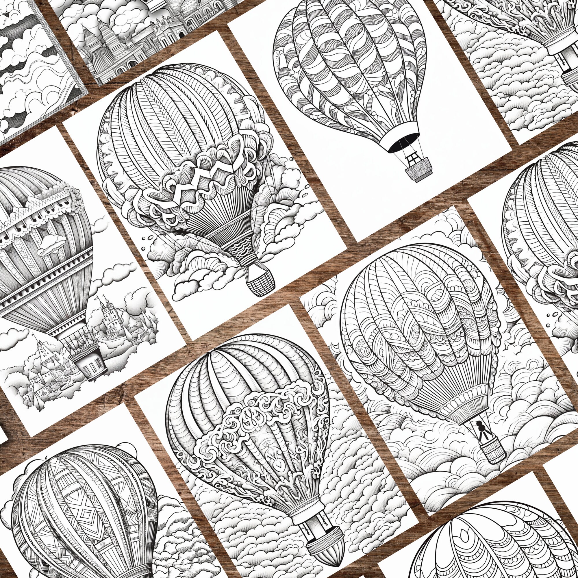 35 Hot Air Balloon Coloring Pages | Grayscale Coloring Pages for Adults ...