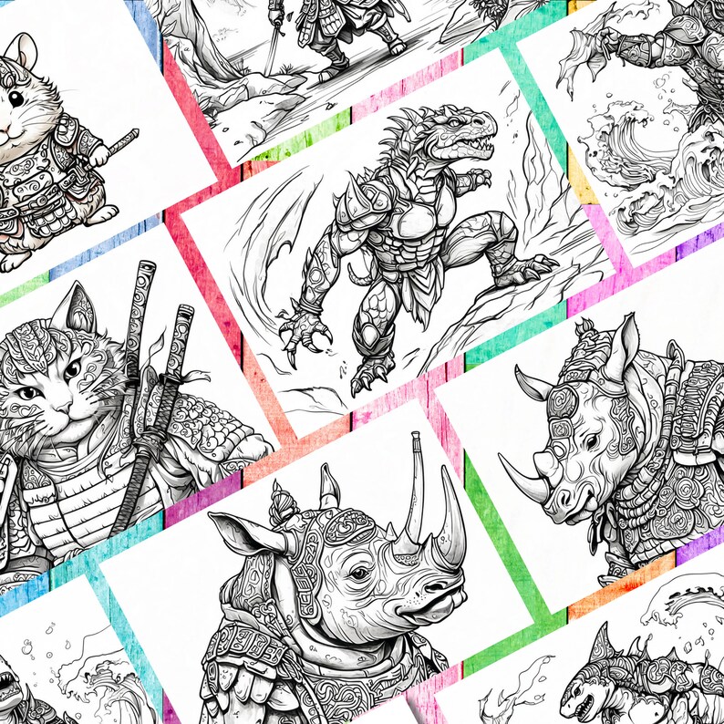 Animal Warriors Color Page Fantasy Coloring Book Digital Download of ...