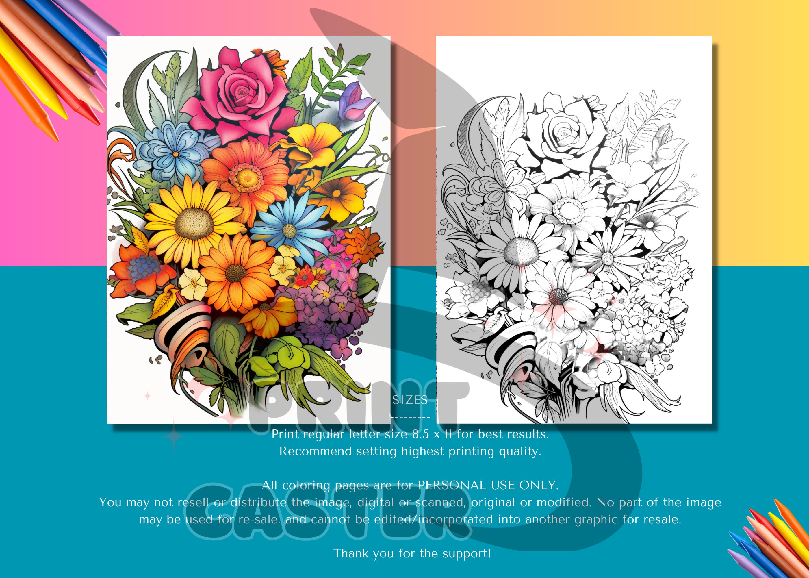 Fun Floral Coloring Pages | 30 Fun Flower Coloring Pagespages | Digital ...
