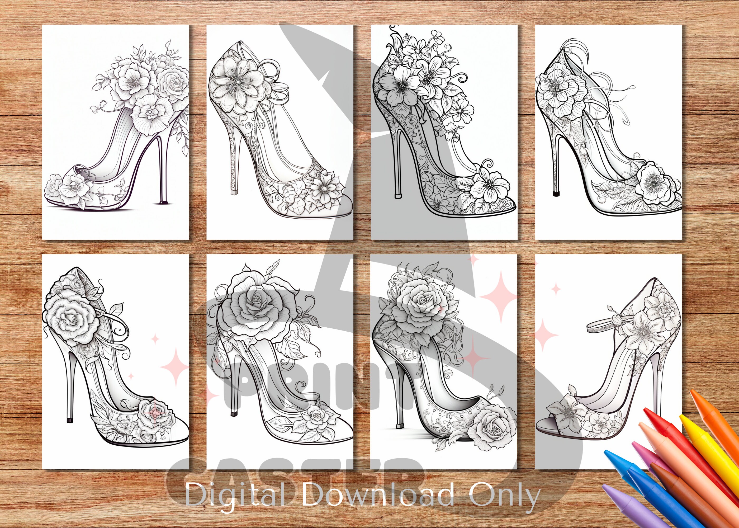 Fashion Bundle Coloring Pages Stylish Shoes, Elegant Dresses, and ...