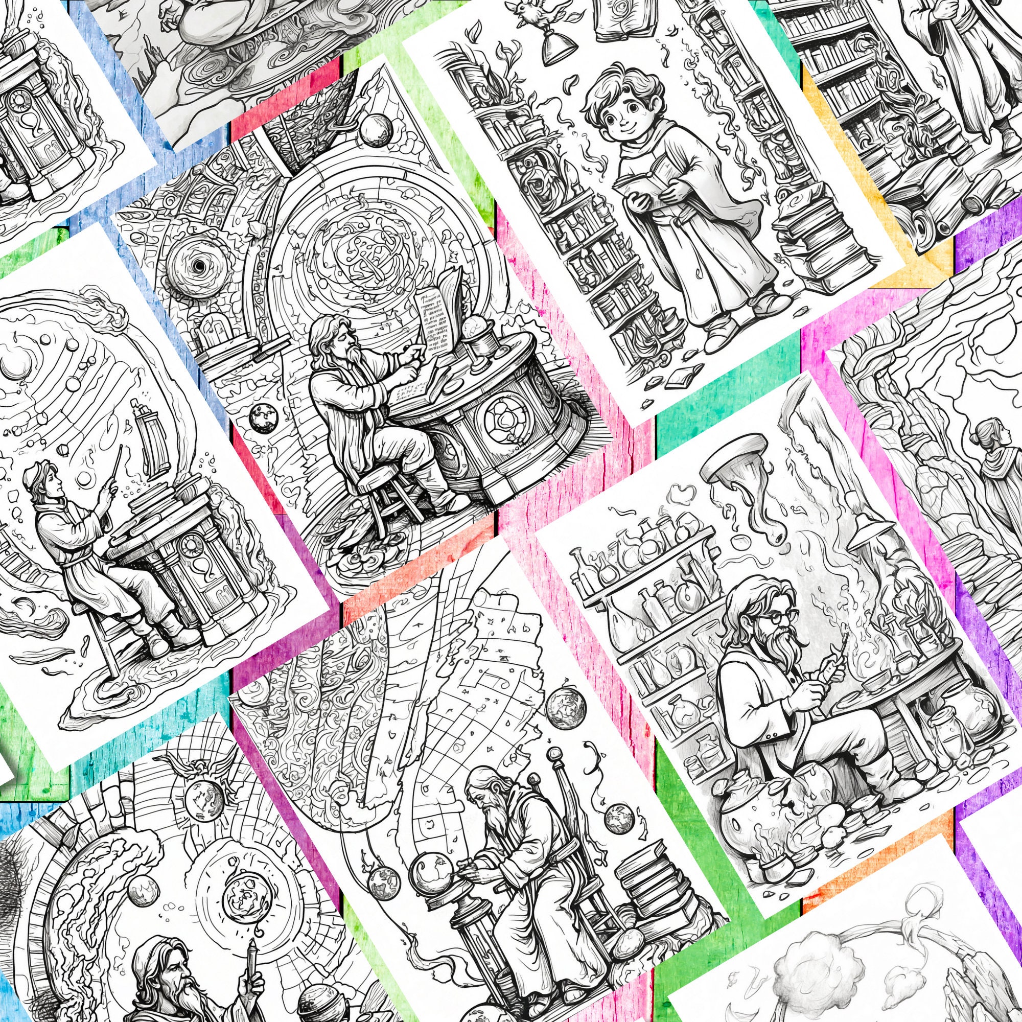 Wizard Coloring Pages for Adults Fantasy Magic & Mage Illustrations ...