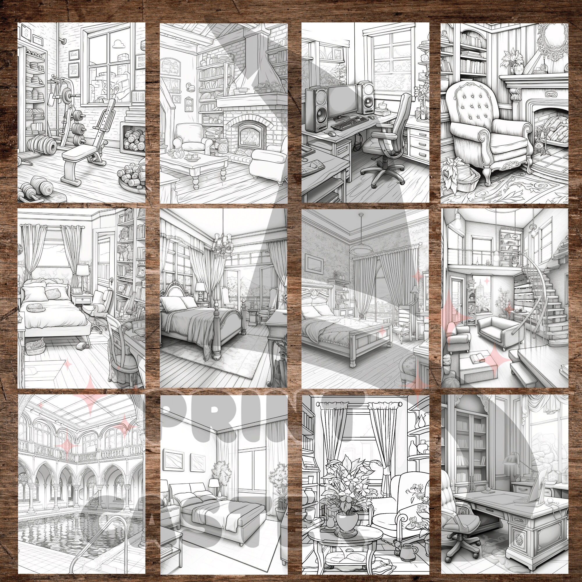 Interior Design Color Pages: Cozy Room Coloring for Adults, Digital ...