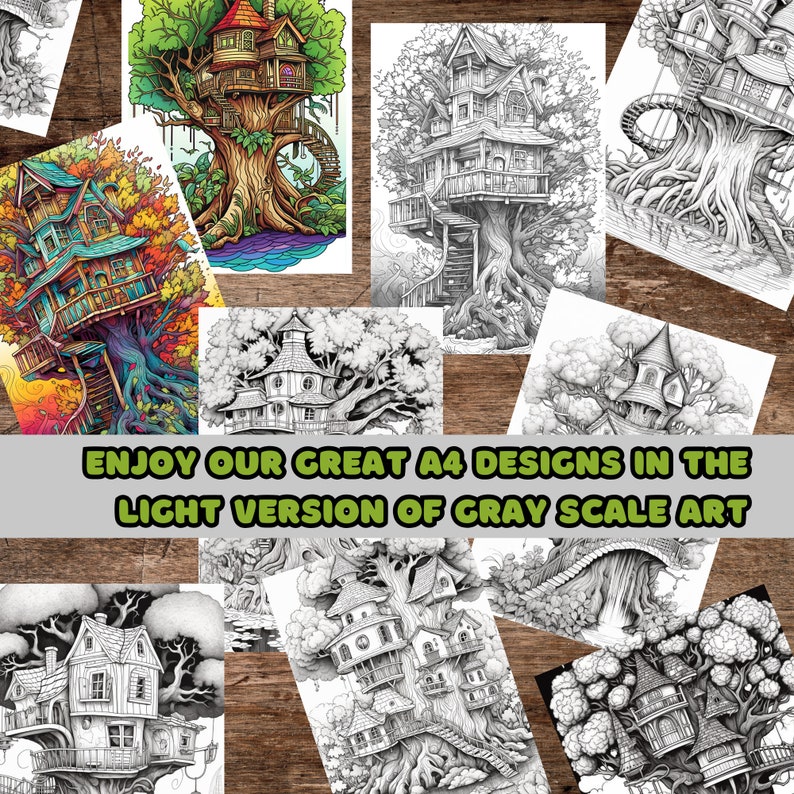 60 Tree Houses Coloring Book Fantastical Treehouse Coloring Pages ...