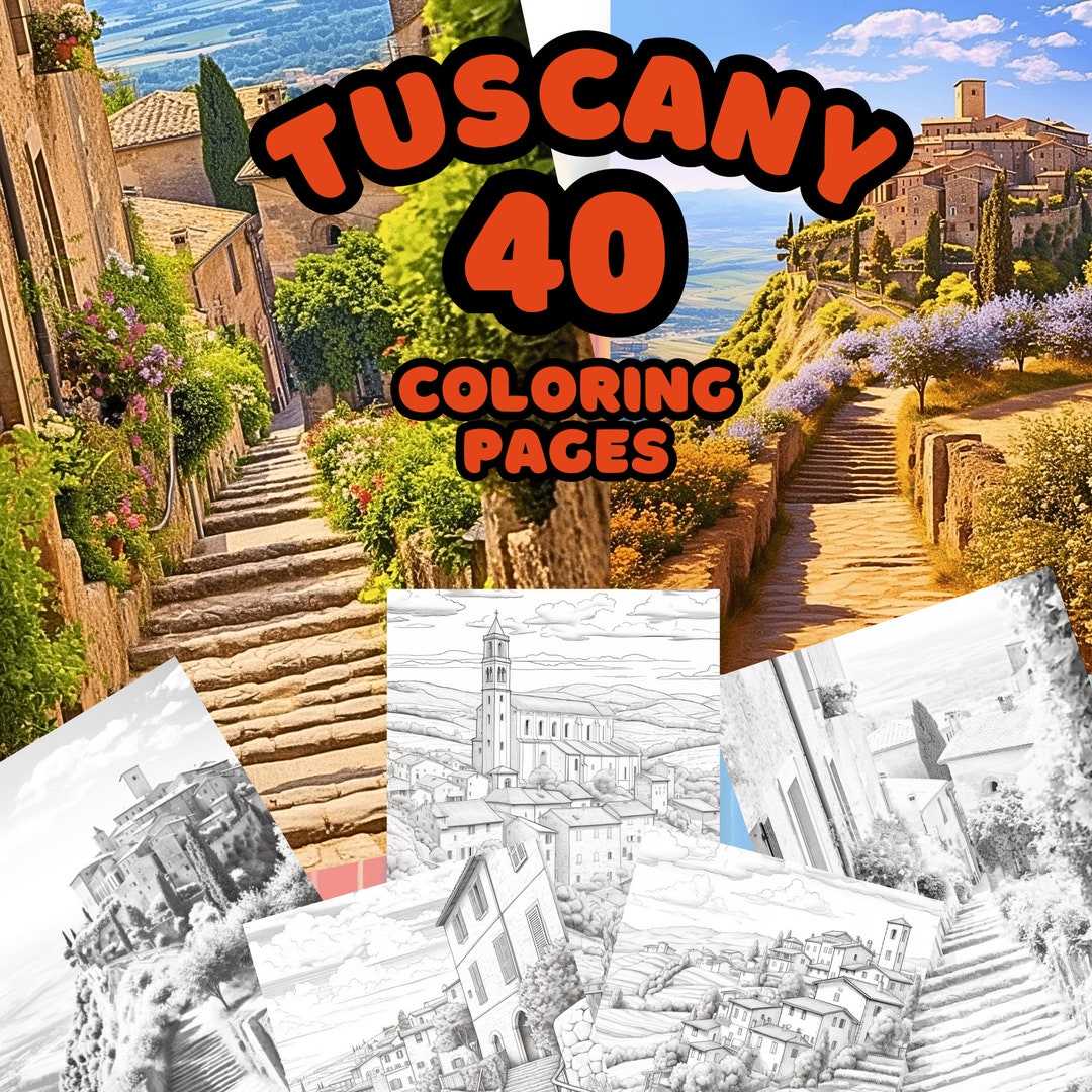 Cute Coloring Book: Tuscany Italian Landscapes, Greyscale Adult & Kids ...