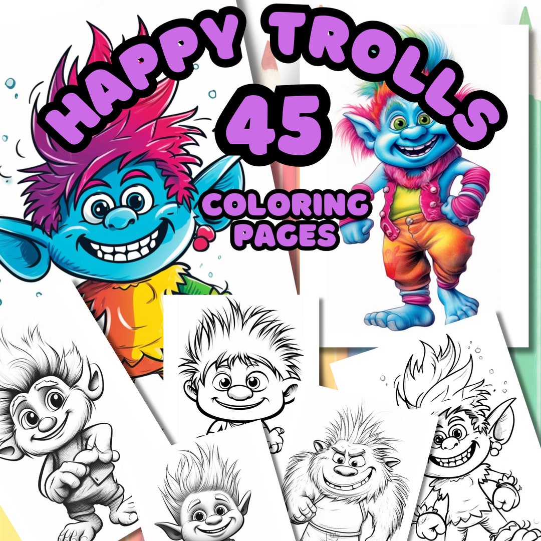 45 Trolls Coloring Pages | Kawaii Style Trolls Coloring Pages | Cute ...