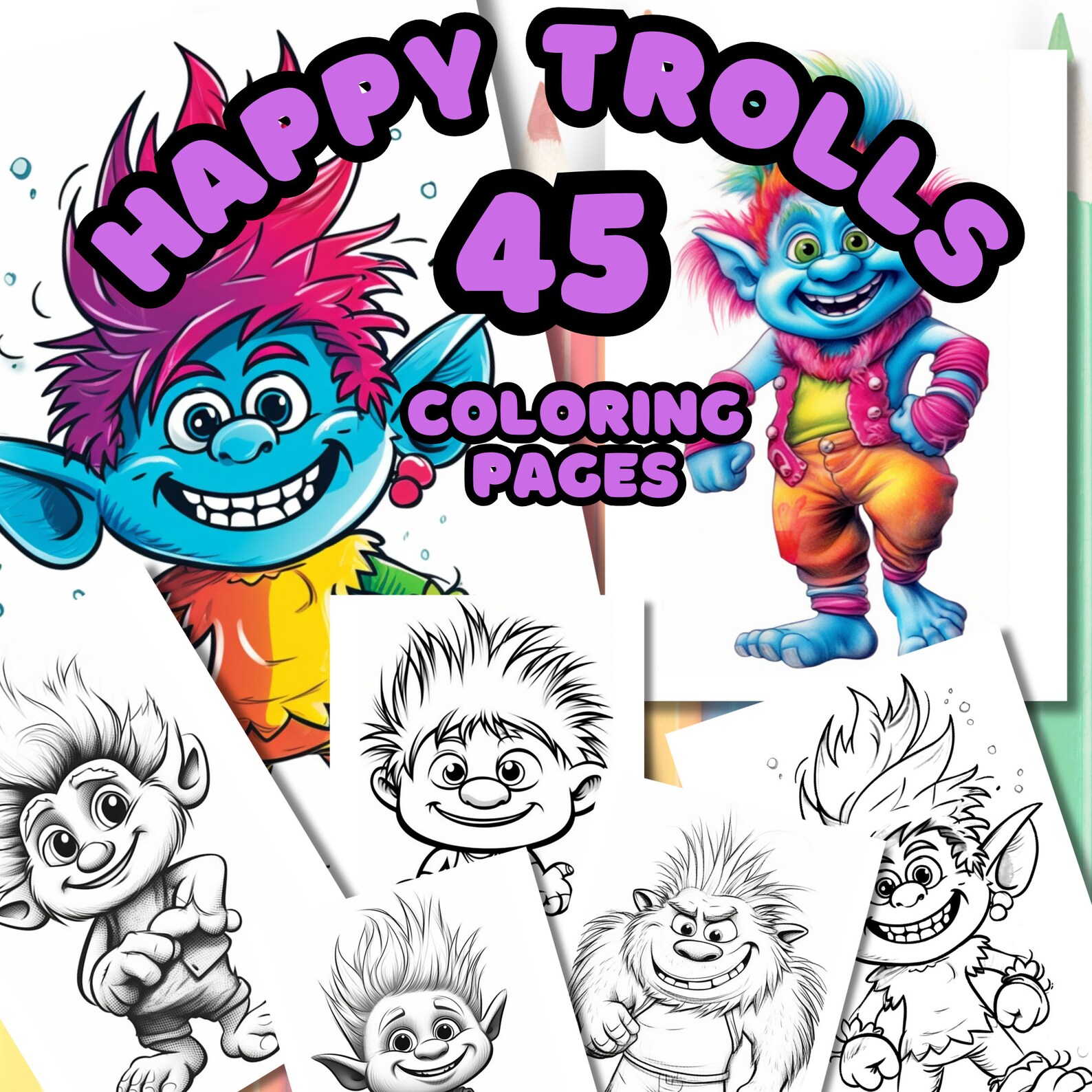 45 Trolls Coloring Pages | Kawaii Style Trolls Coloring Pages | Cute ...
