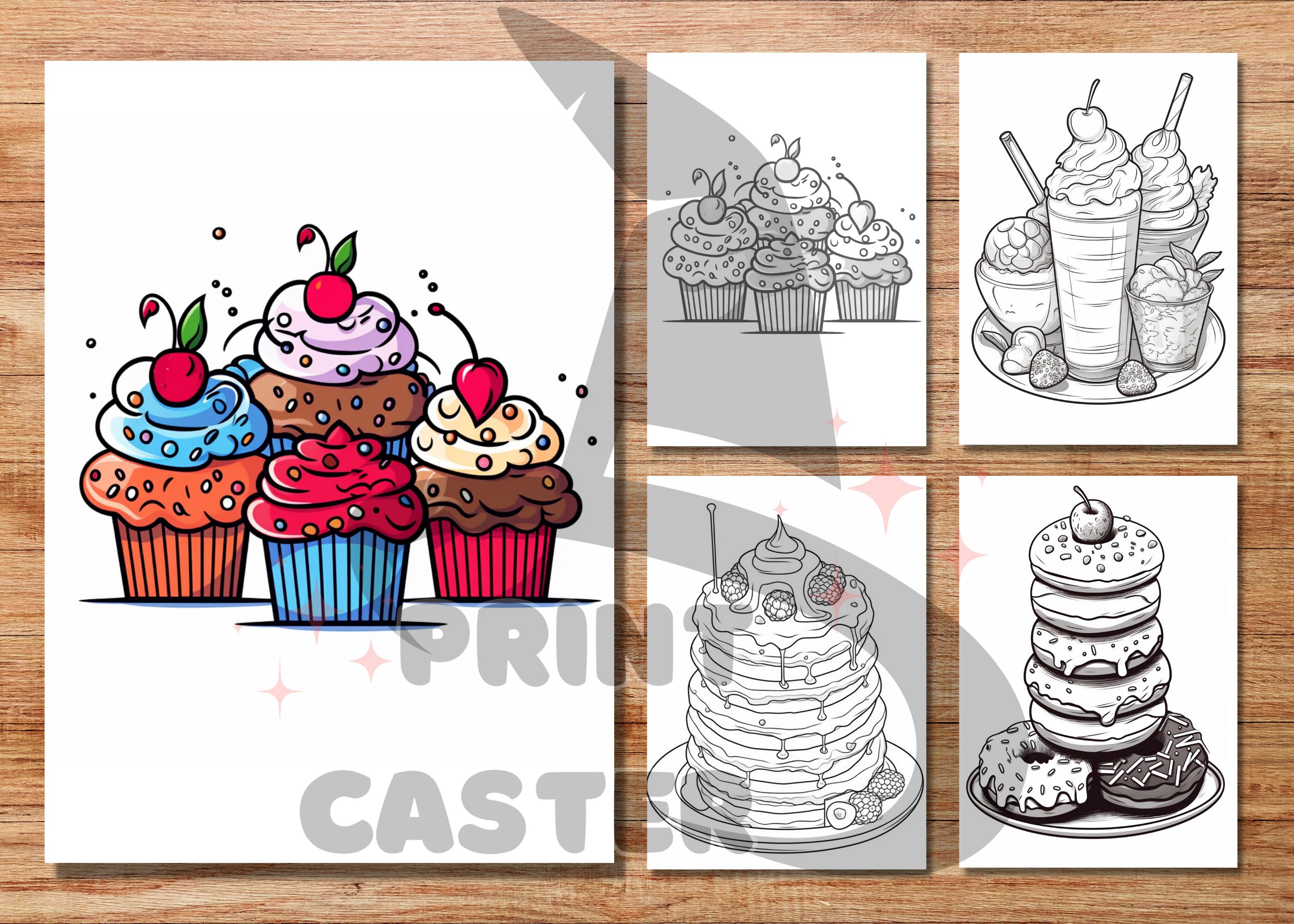 50 Deserts Digital Coloring Book Cake Printable Coloring Sheet PDF ...