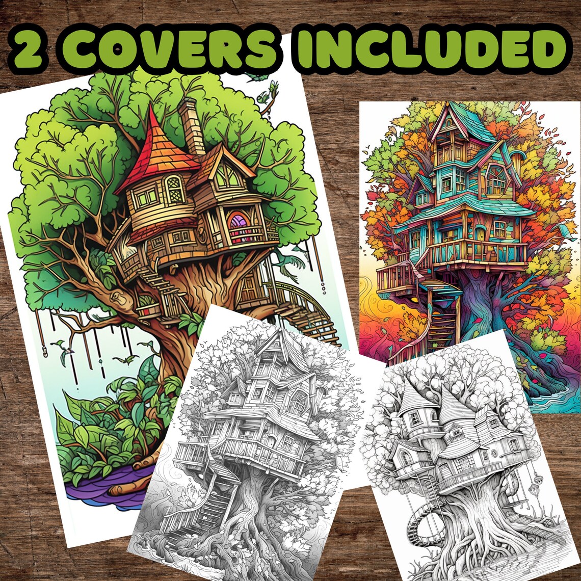 60 Tree Houses Coloring Book Fantastical Treehouse Coloring Pages ...