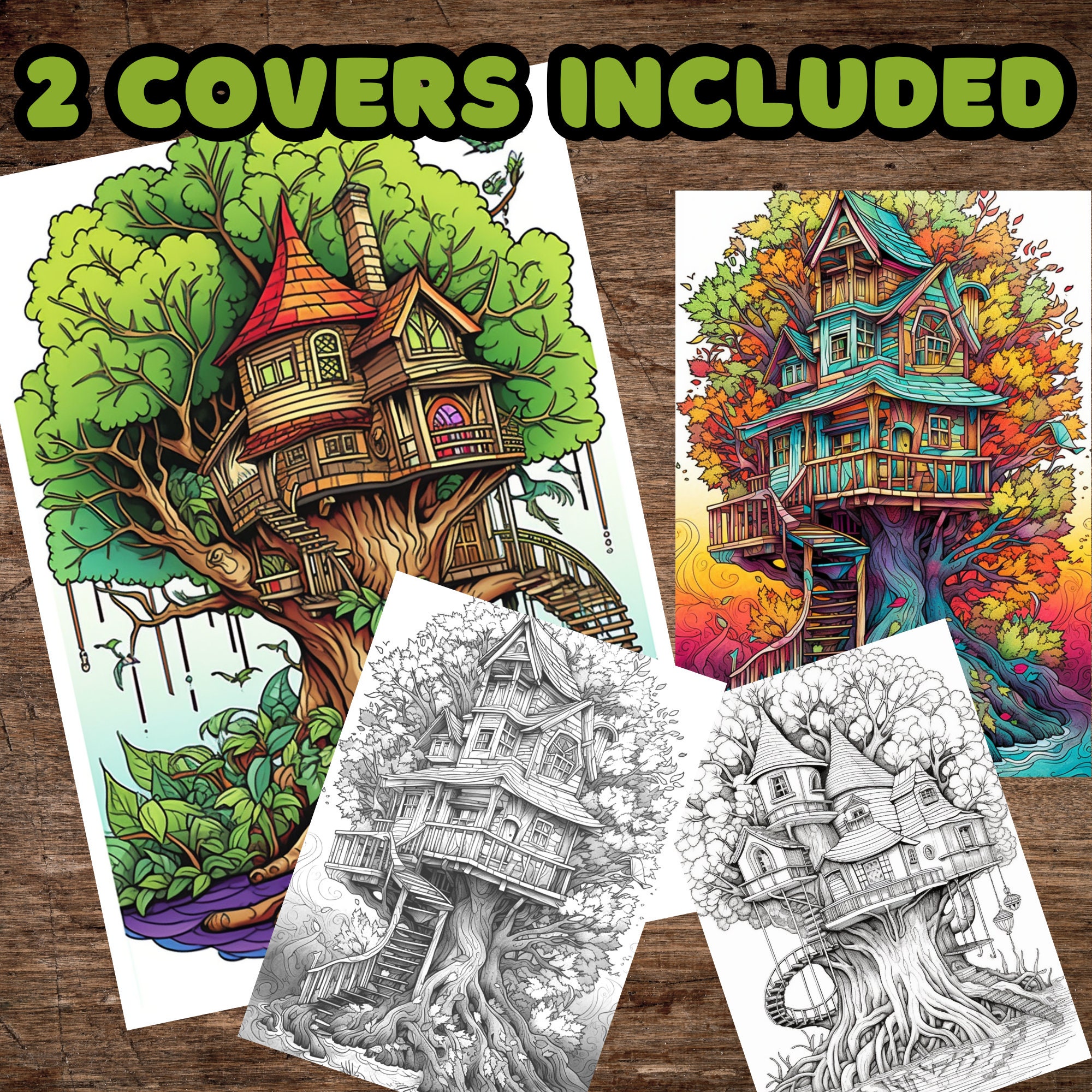 60 Tree Houses Coloring Book Fantastical Treehouse Coloring Pages ...
