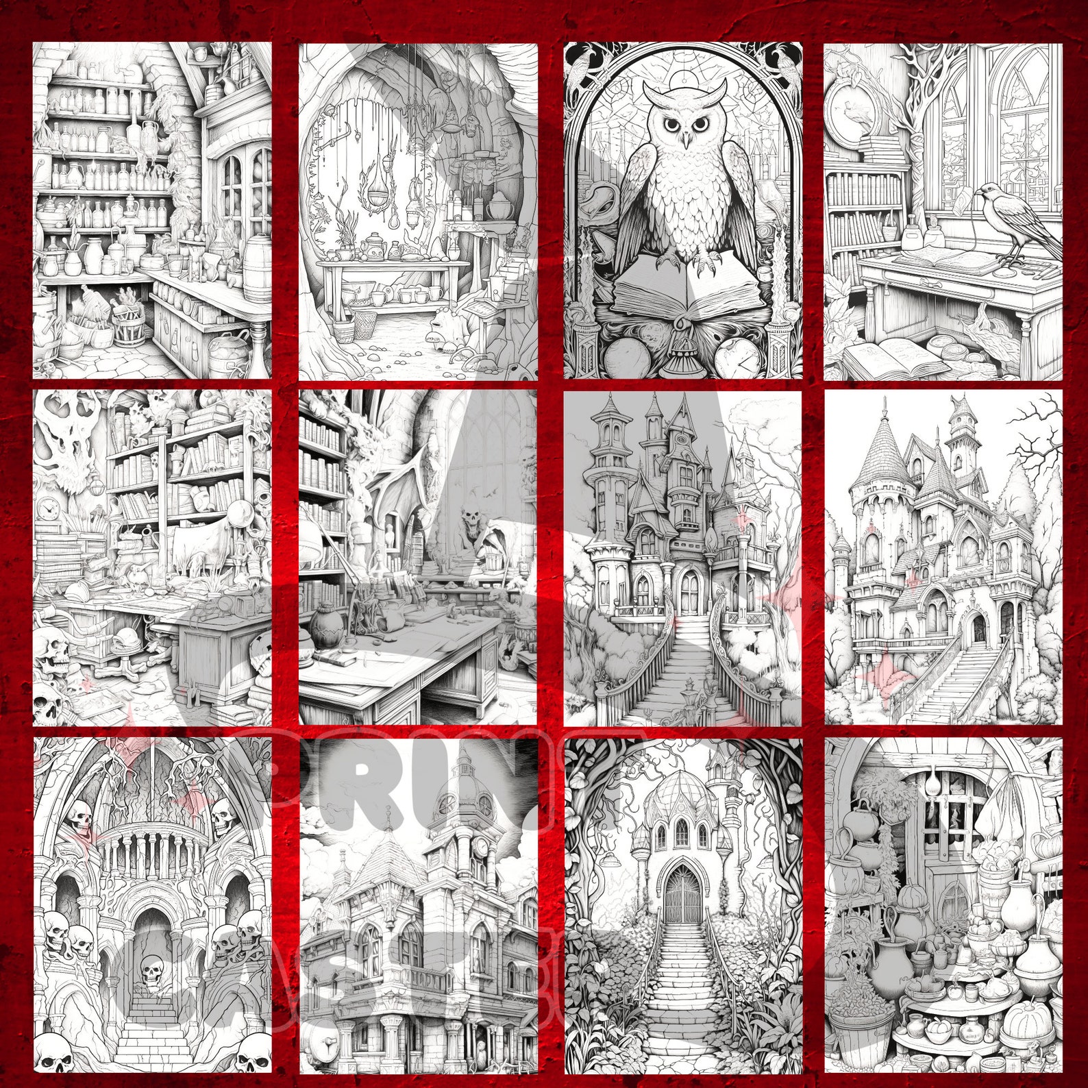 Spooky Halloween Coloring Pages: Haunted Houses - Libraries, Horror ...