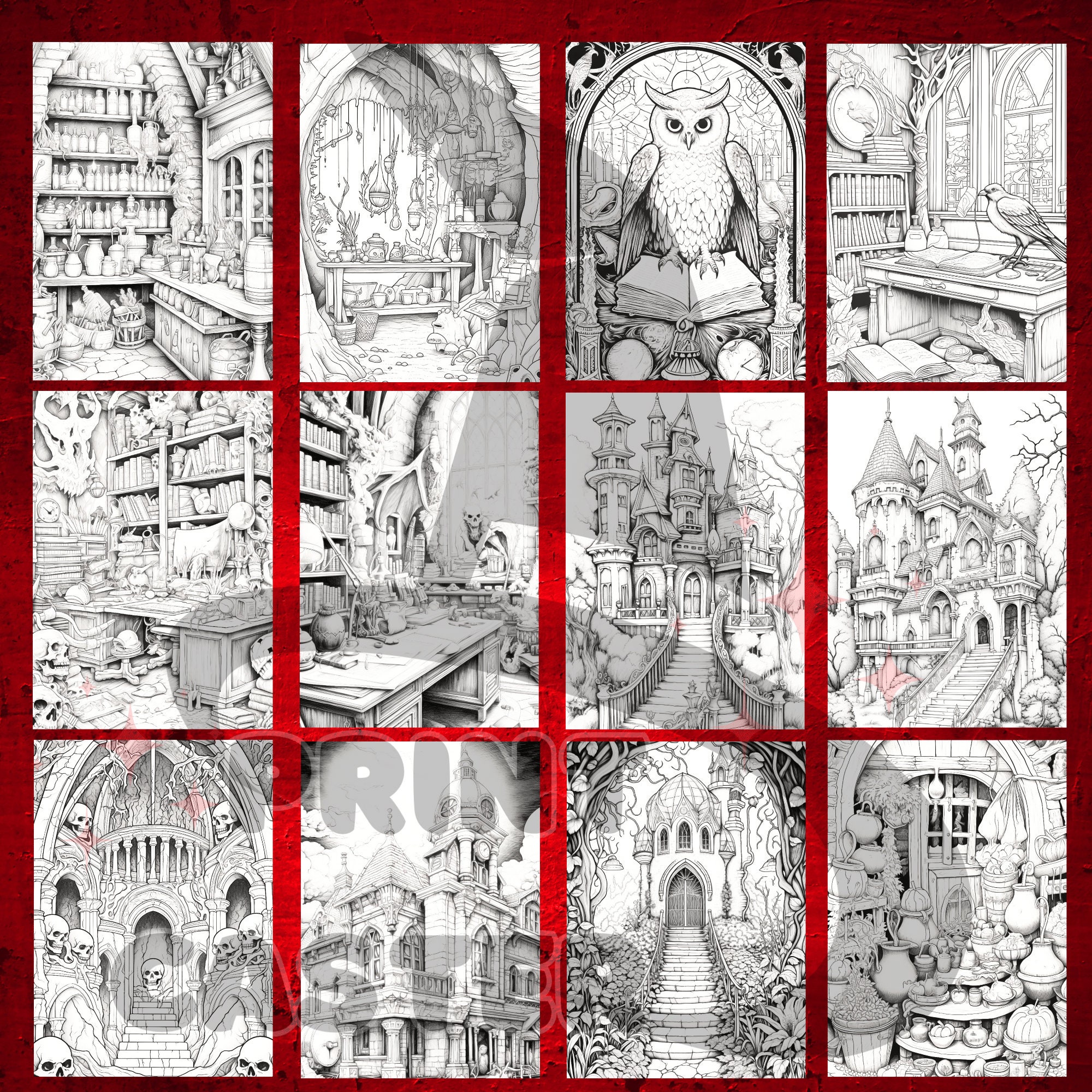 Spooky Halloween Coloring Pages: Haunted Houses Libraries - Etsy