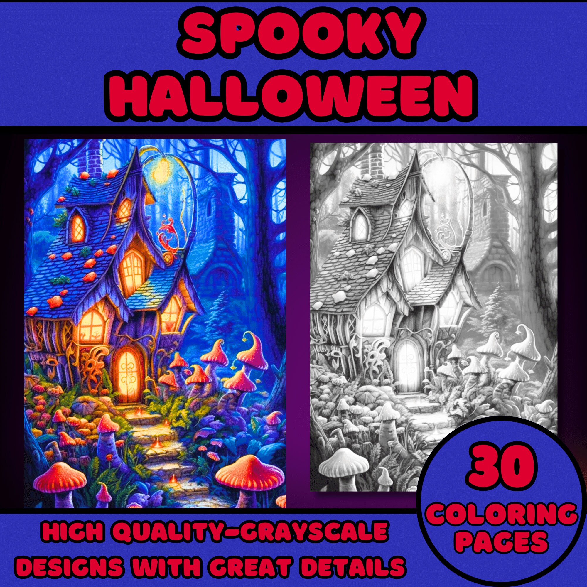 Spooky Halloween Coloring Pages: Haunted Houses Libraries - Etsy