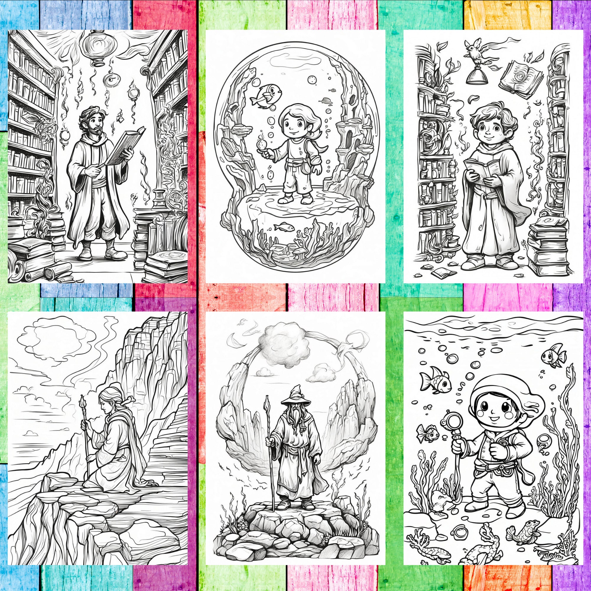 Wizard Coloring Pages for Adults Fantasy Magic & Mage Illustrations ...