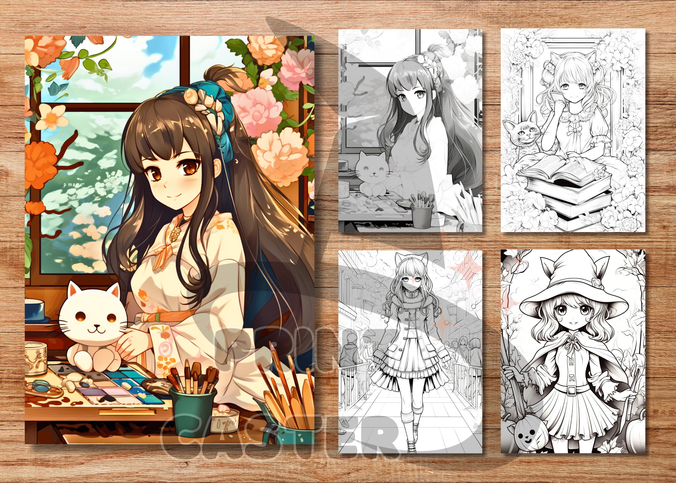 Anime Neko Girls Coloring: Manga & Fantasy Sheets for Kids Adults Enjoy ...