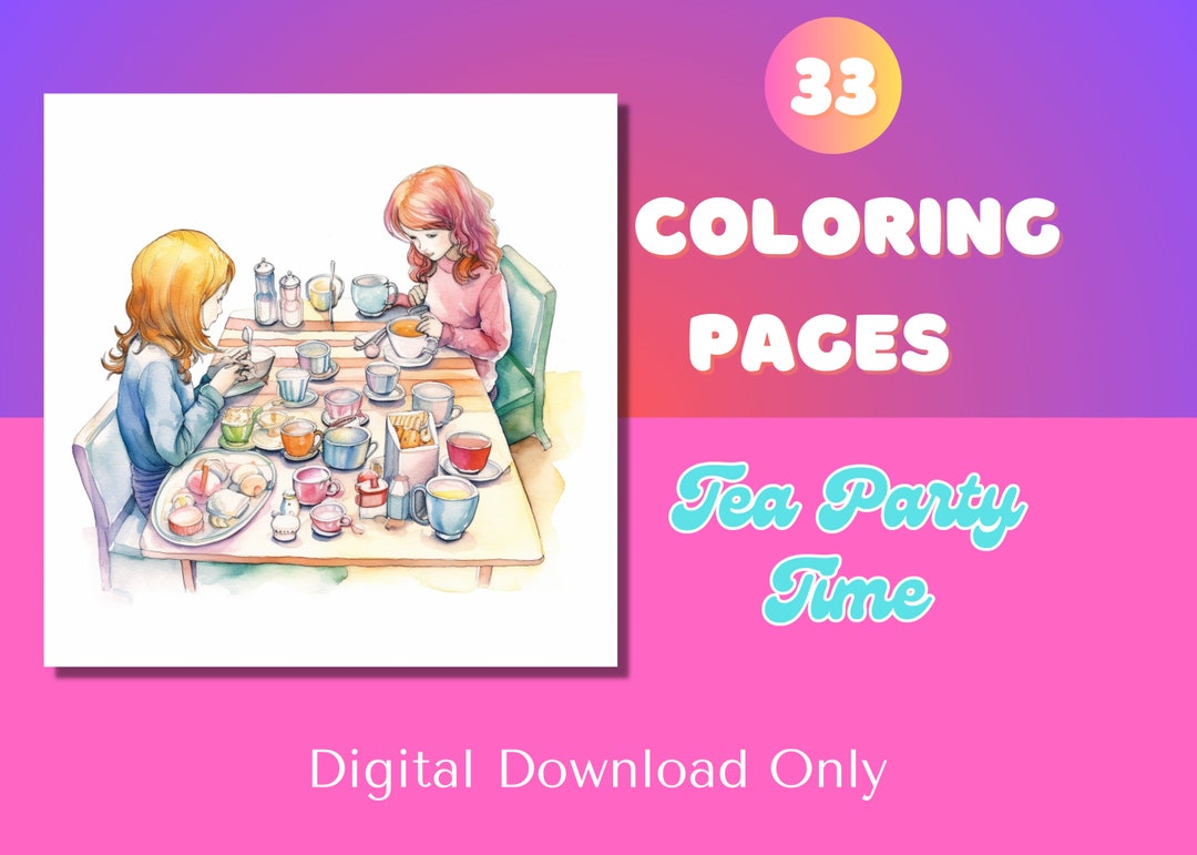 Tea Time Coloring Page Girls Color Page Friends Drinking Tea Prindable ...
