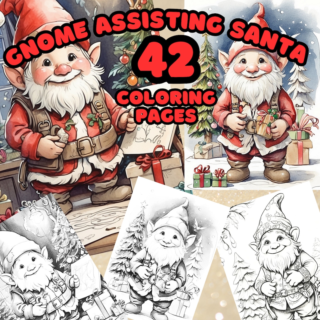 Christmas Gnome Coloring Books Festive Digital Pages for Adults ...