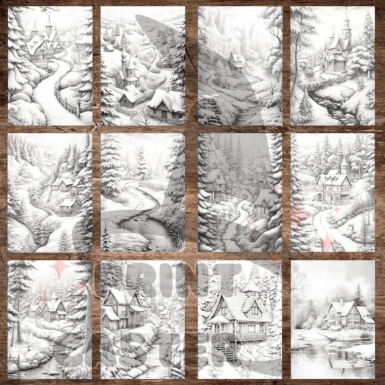 Snow Houses Color Pages: Digital Download Winter & Christmas Printable ...