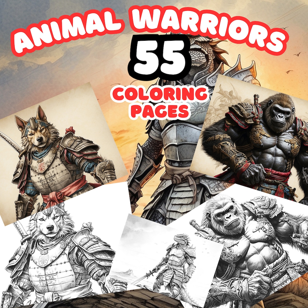 Animal Warriors Color Page Fantasy Coloring Book Digital Download of ...