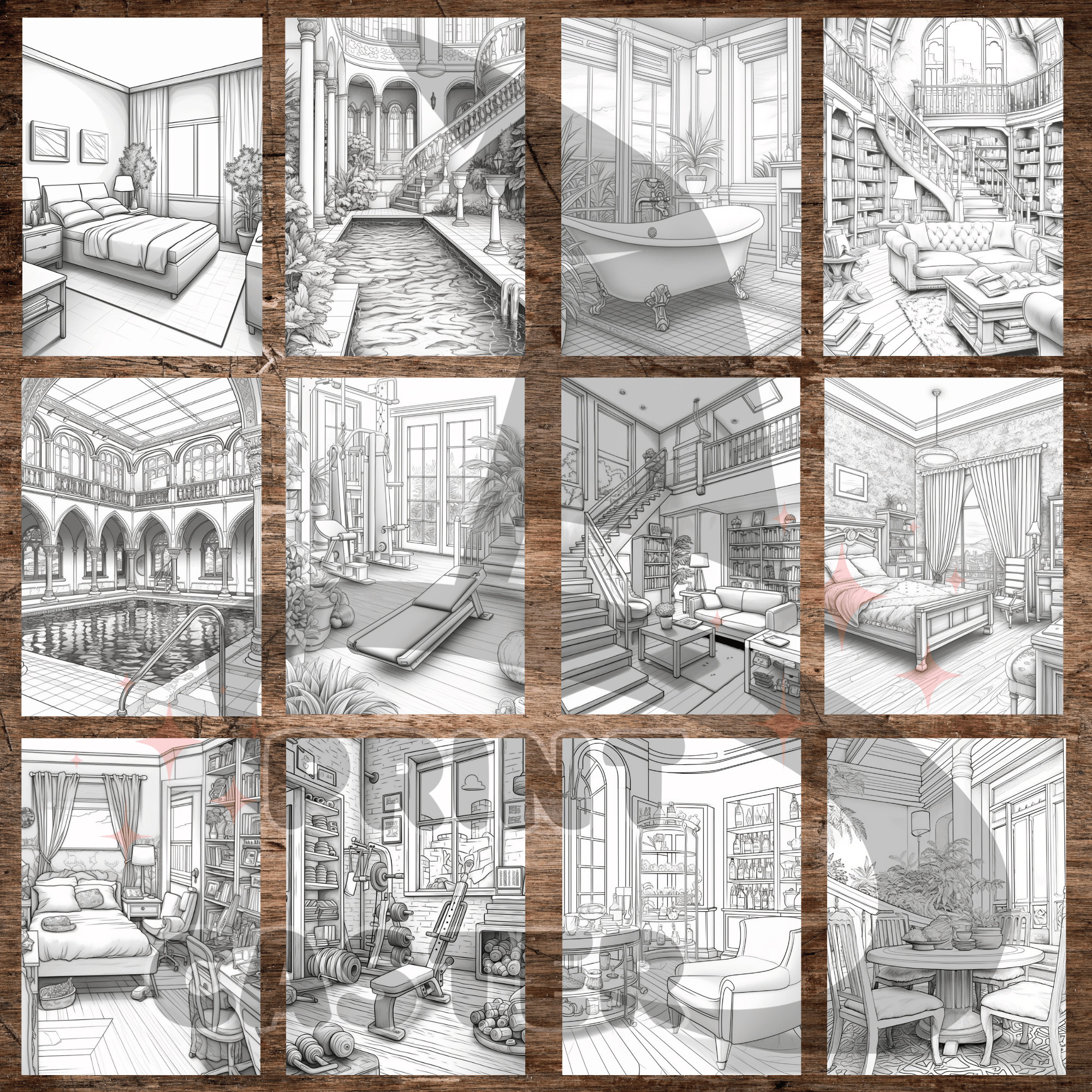 Interior Design Color Pages: Cozy Room Coloring for Adults, Digital ...