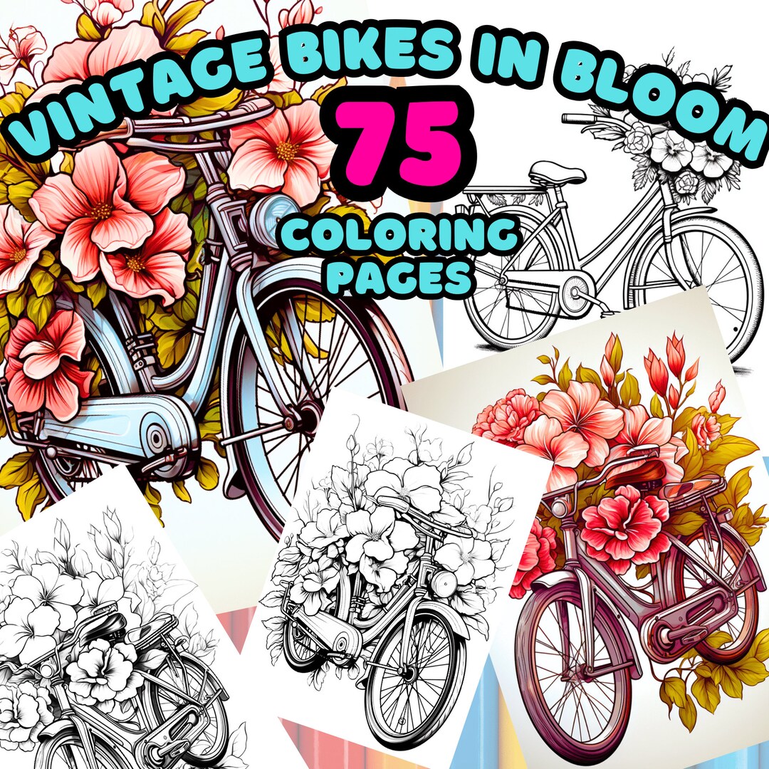 75 Vintage Bikes Bloom Coloring: Instant Download, Printable PDF ...