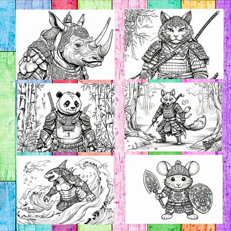 Animal Warriors Color Page Fantasy Coloring Book Digital Download of ...