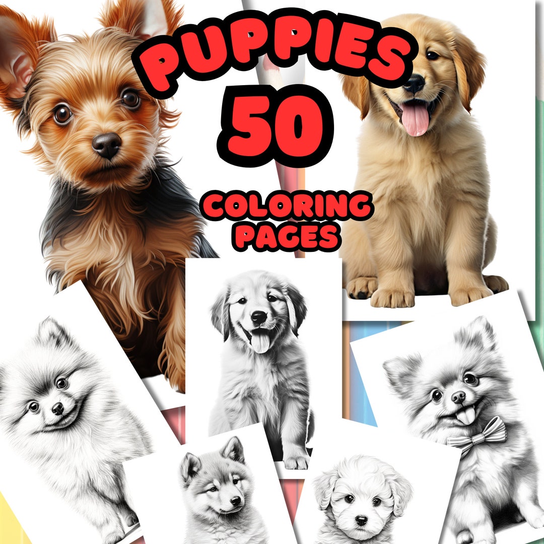 Playful Puppies Coloring Pages: Different Breeds Dog Coloring Book for ...