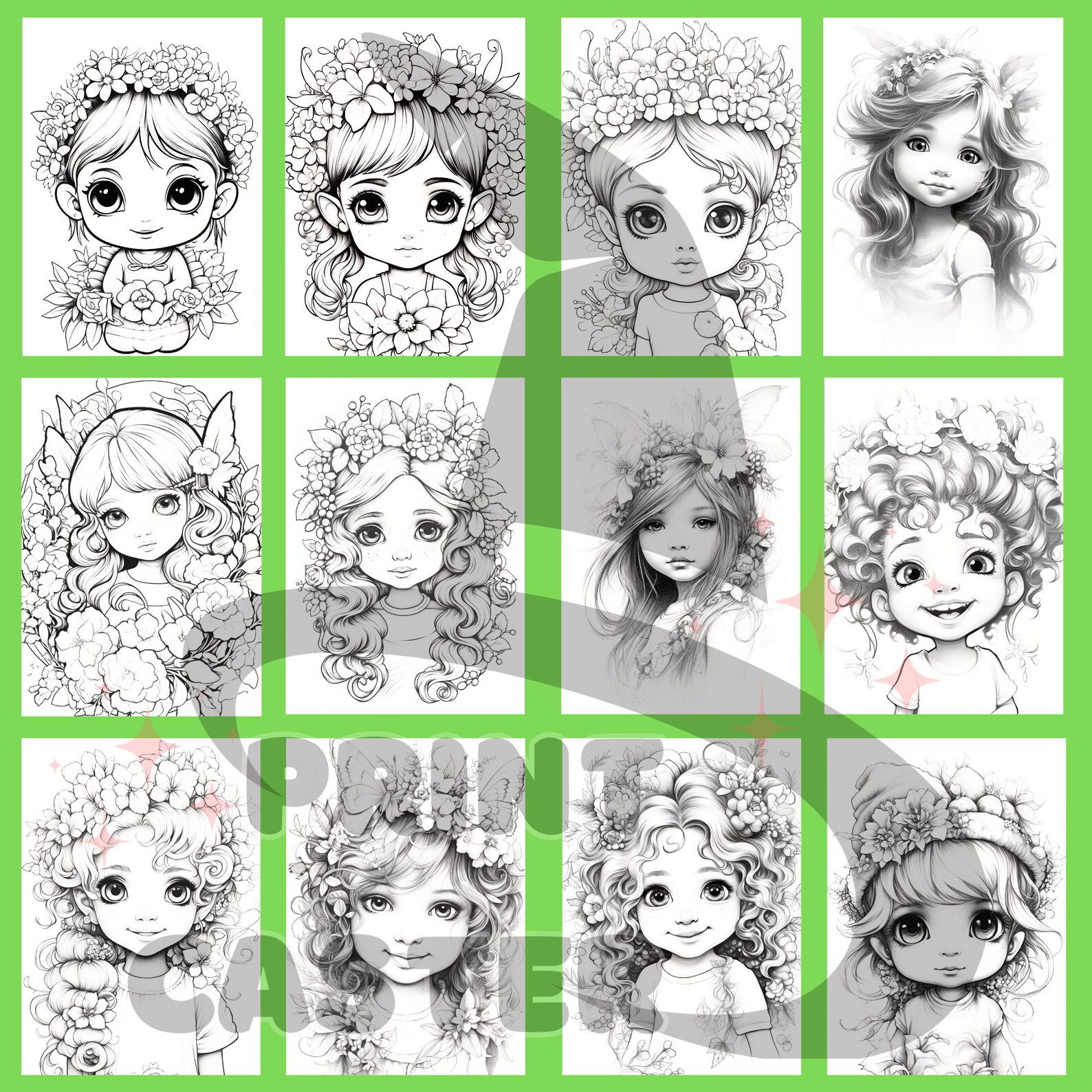 Instant Download Fairies Bloom Color Pages: Fantasy Coloring, Grayscale ...