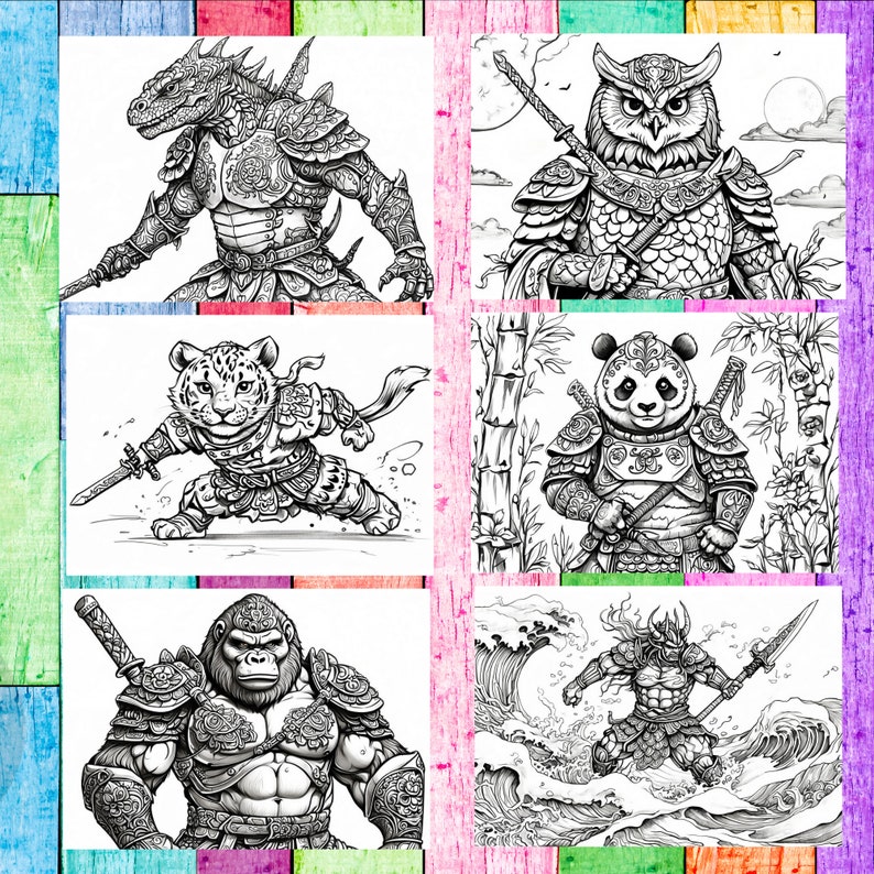 Animal Warriors Color Page Fantasy Coloring Book Digital Download of ...