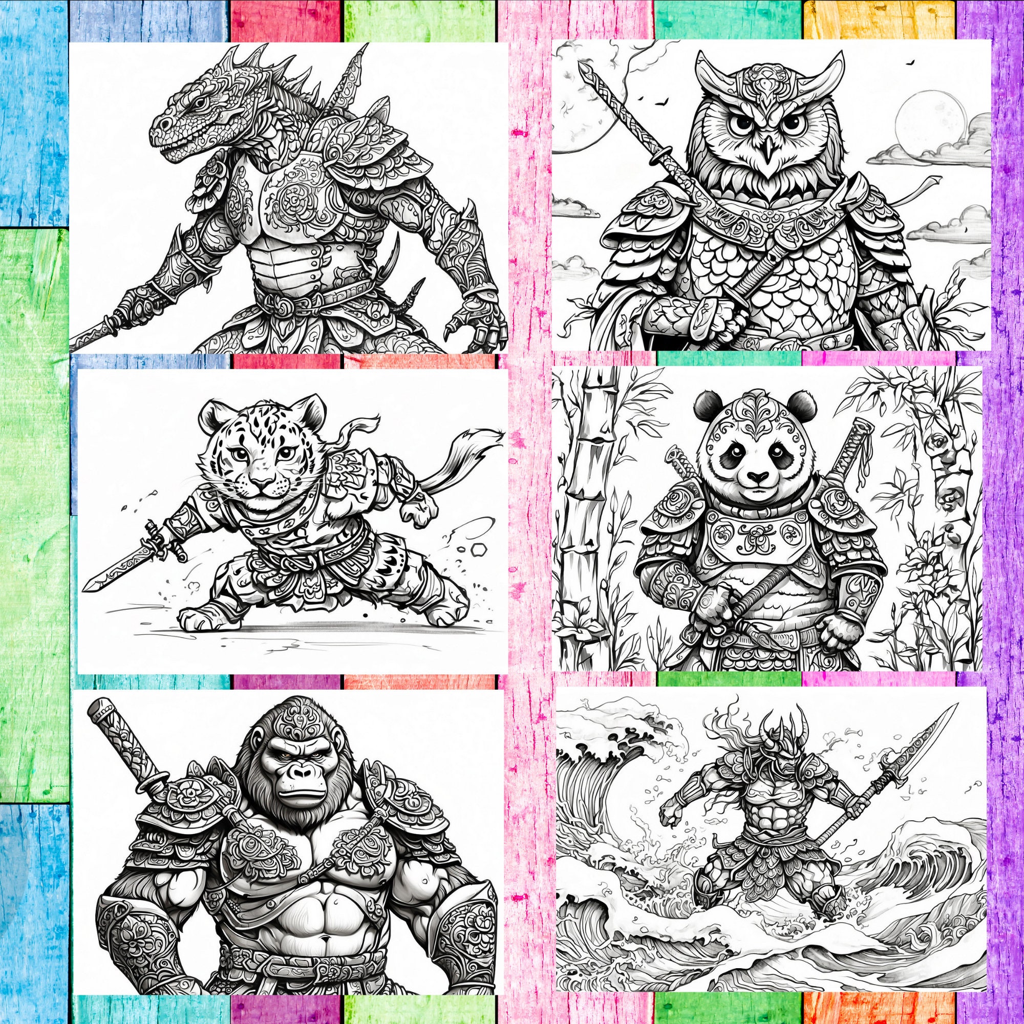 Animal Warriors Color Page Fantasy Coloring Book Digital Download of ...