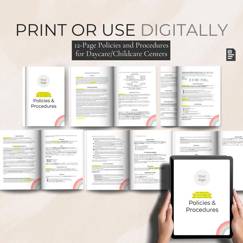 Policies and Procedures for Daycares and Childcare Centers (PDF and ...