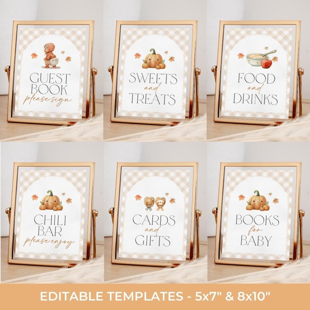 Pumpkin Baby Shower Signs, Editable Autumn Baby Shower Decorations ...