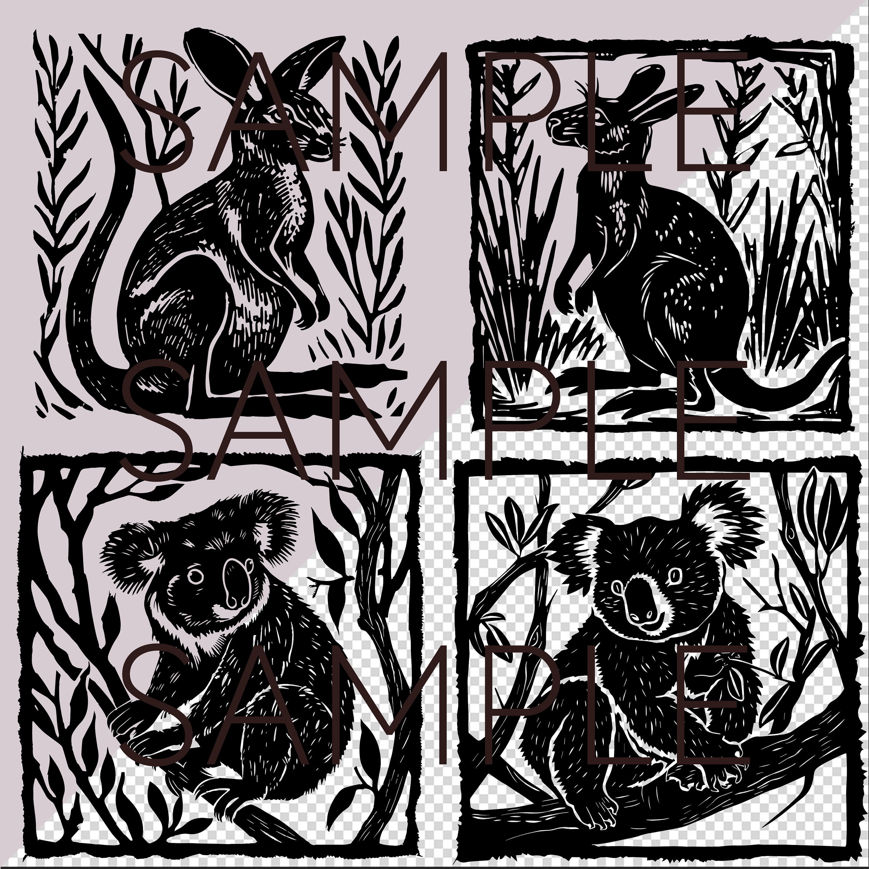 Australian Native Animals SVG Woodblock Aussie Kangaroo Plotter File ...