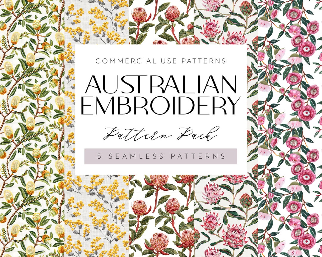 Australian Embroidery Flowers Seamless Pattern PNG Aussie Floral ...