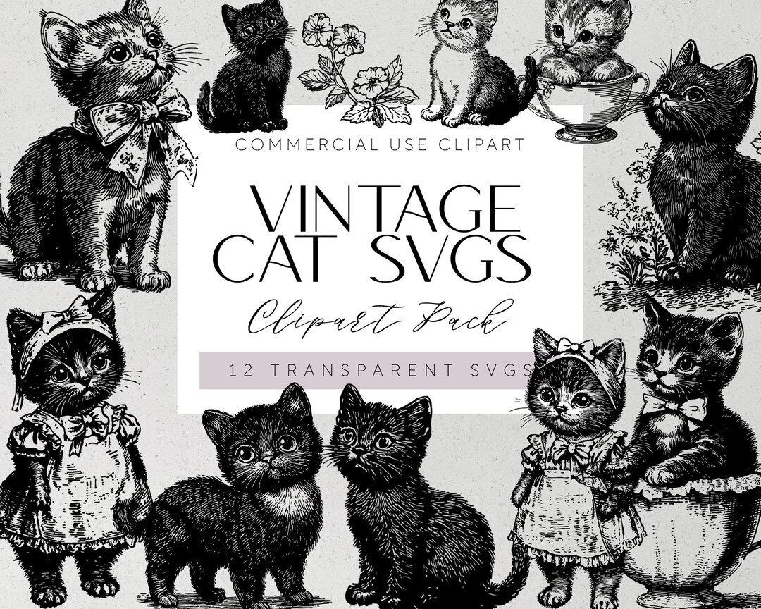 Vintage Cat SVG Teacup Kitty Plotter File Svg Maid Outfit Cat Cricut ...