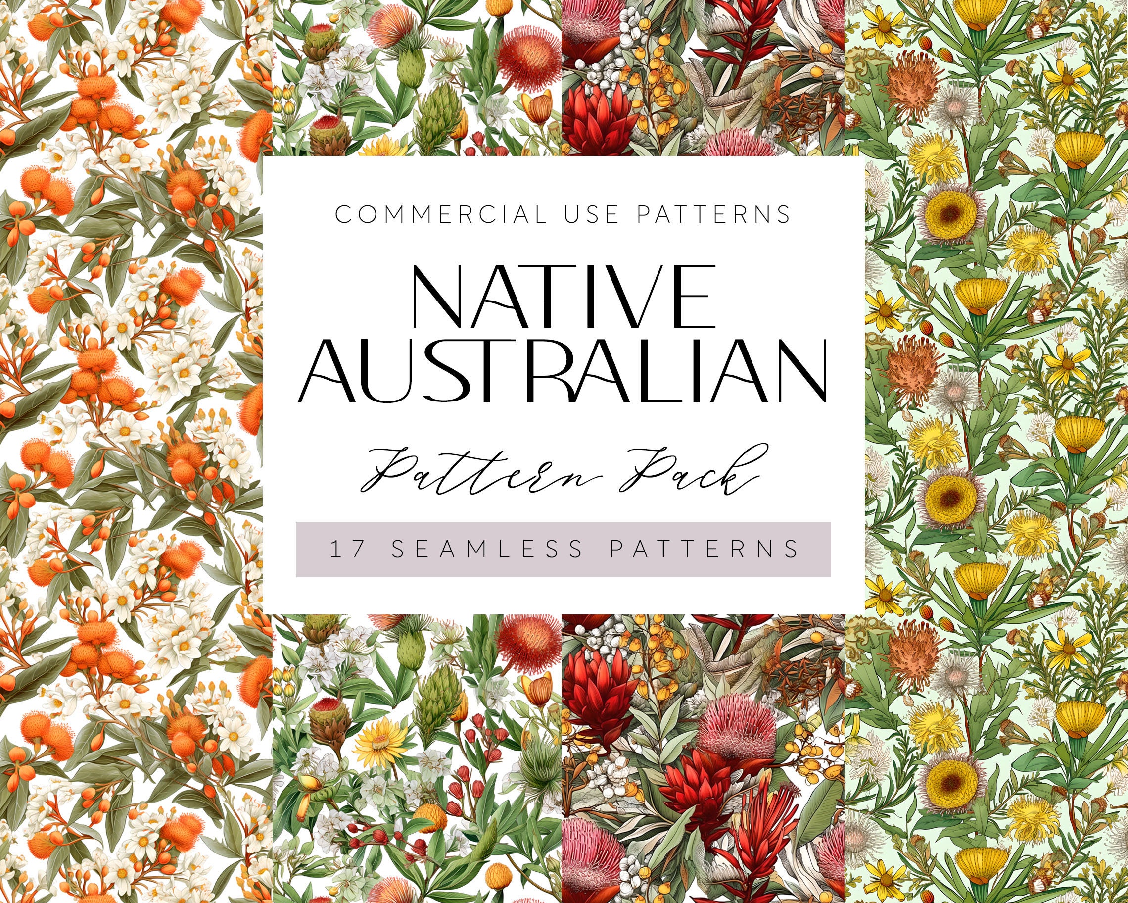 Australian Native Flowers Seamless Pattern PNG Aussie Floral Native ...