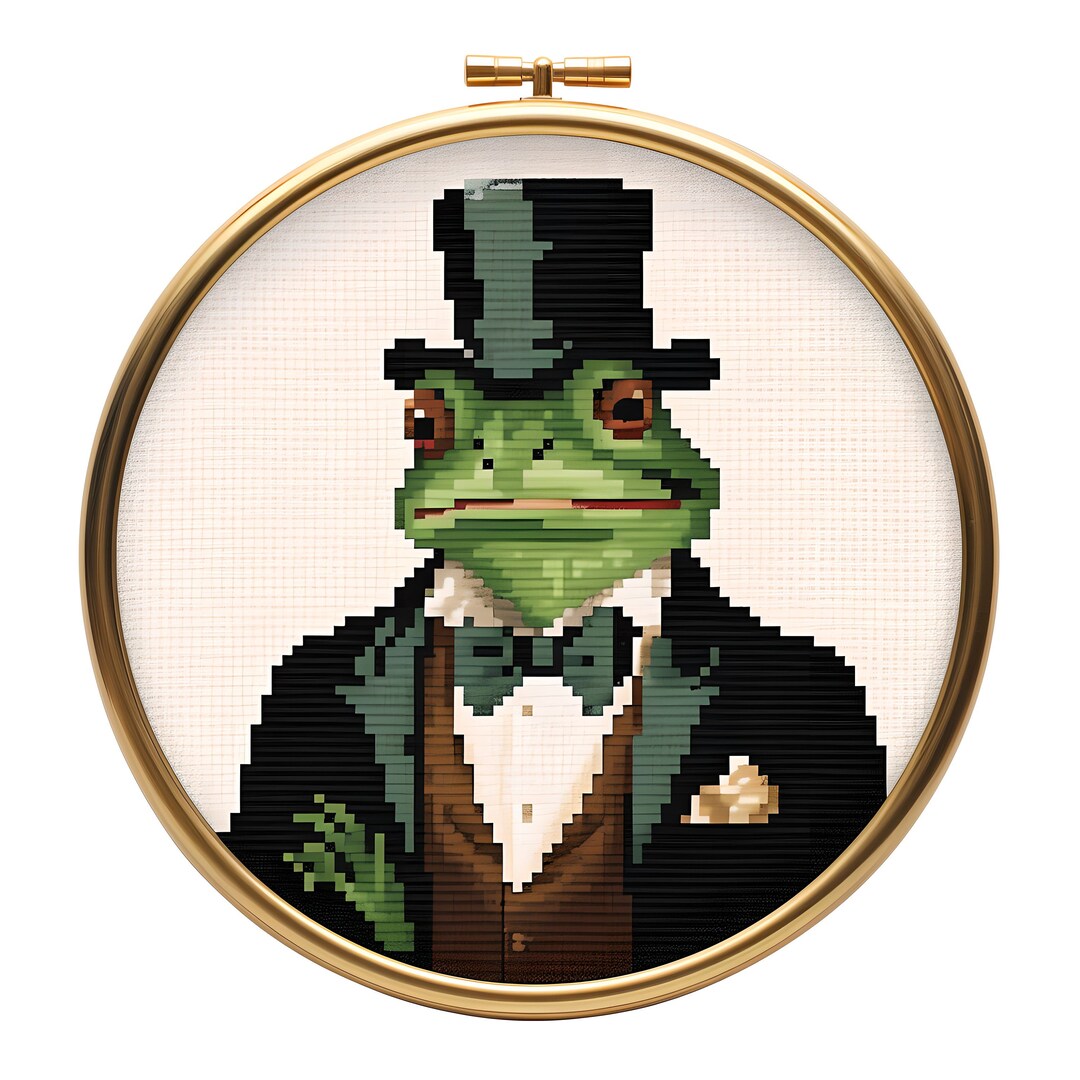 Fancy Frog Cross Stitch Frog Cross Stitch Pattern Green Frog Simple ...