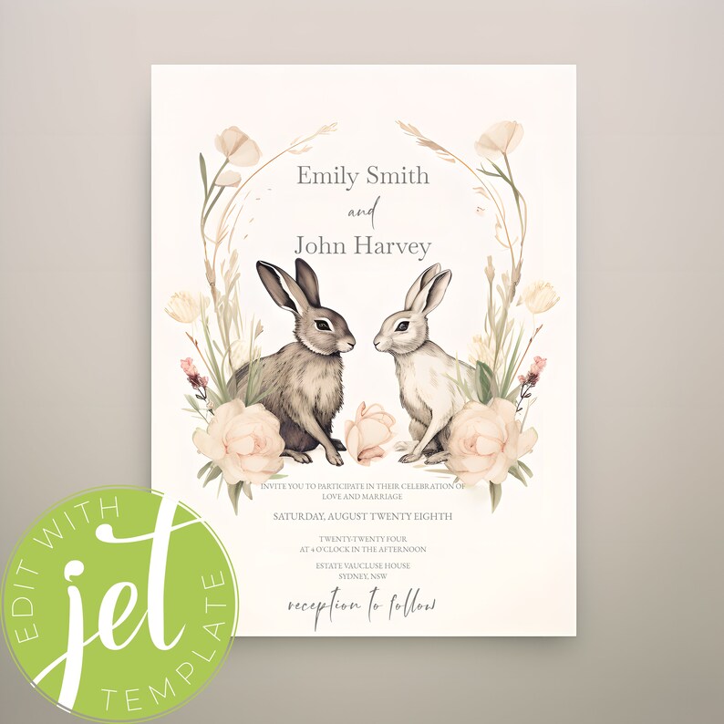 Bunny Wedding Invitation Template Rabbit Wedding Invite Fantasy Party ...