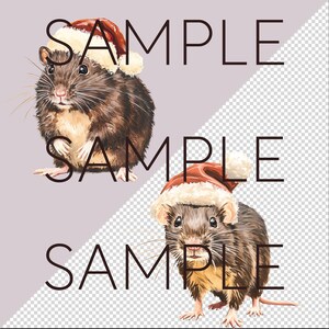 Christmas Rat Clipart Watercolor Xmas Rat Christmas Mice PNG Rat Card ...