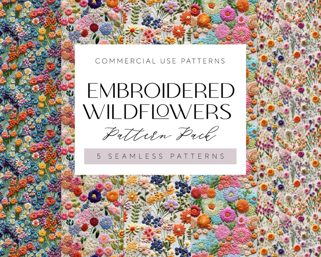 Embroidery Wildflower Seamless Pattern, Summer Floral Embroidery ...