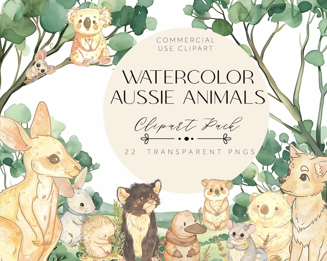 Watercolour Australian Native Animals Clipart Aussie Kangaroo ...