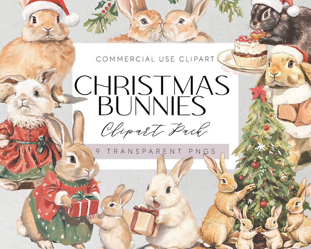 Christmas Rabbit Clipart Watercolor Xmas Bunny Christmas Bunnies PNG ...