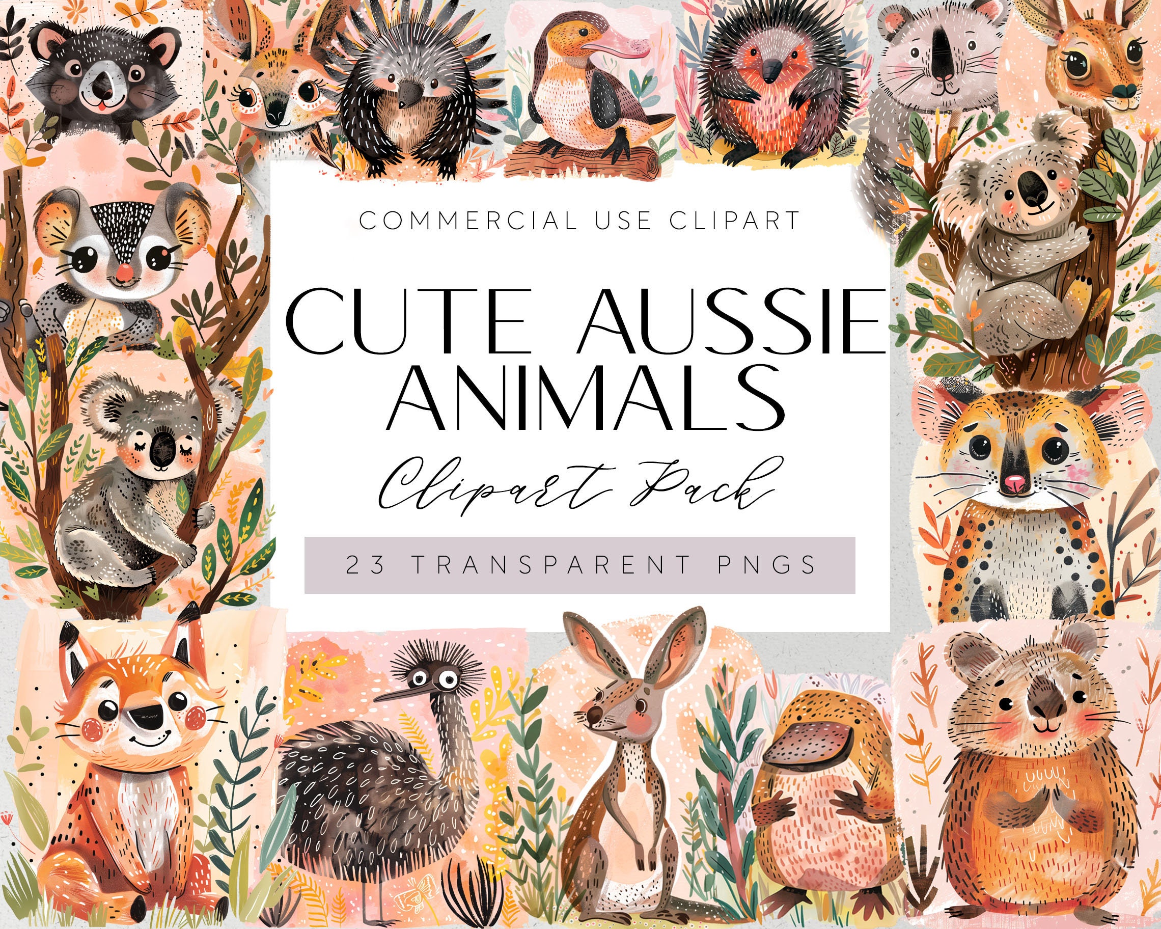 Australian Native Animals Clipart Aussie Kangaroo Illustrations ...