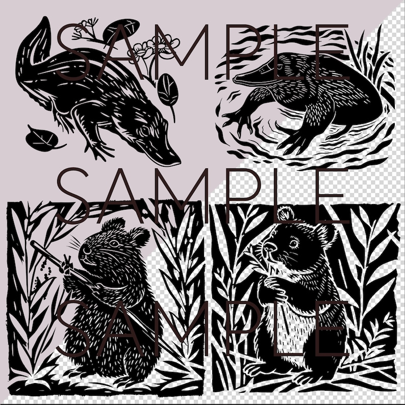 Australian Native Animals SVG Woodblock Aussie Kangaroo Plotter File ...