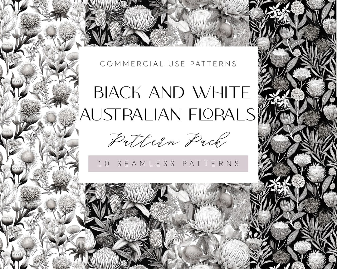 Australian Native Flowers Seamless Pattern Black and White Aussie ...