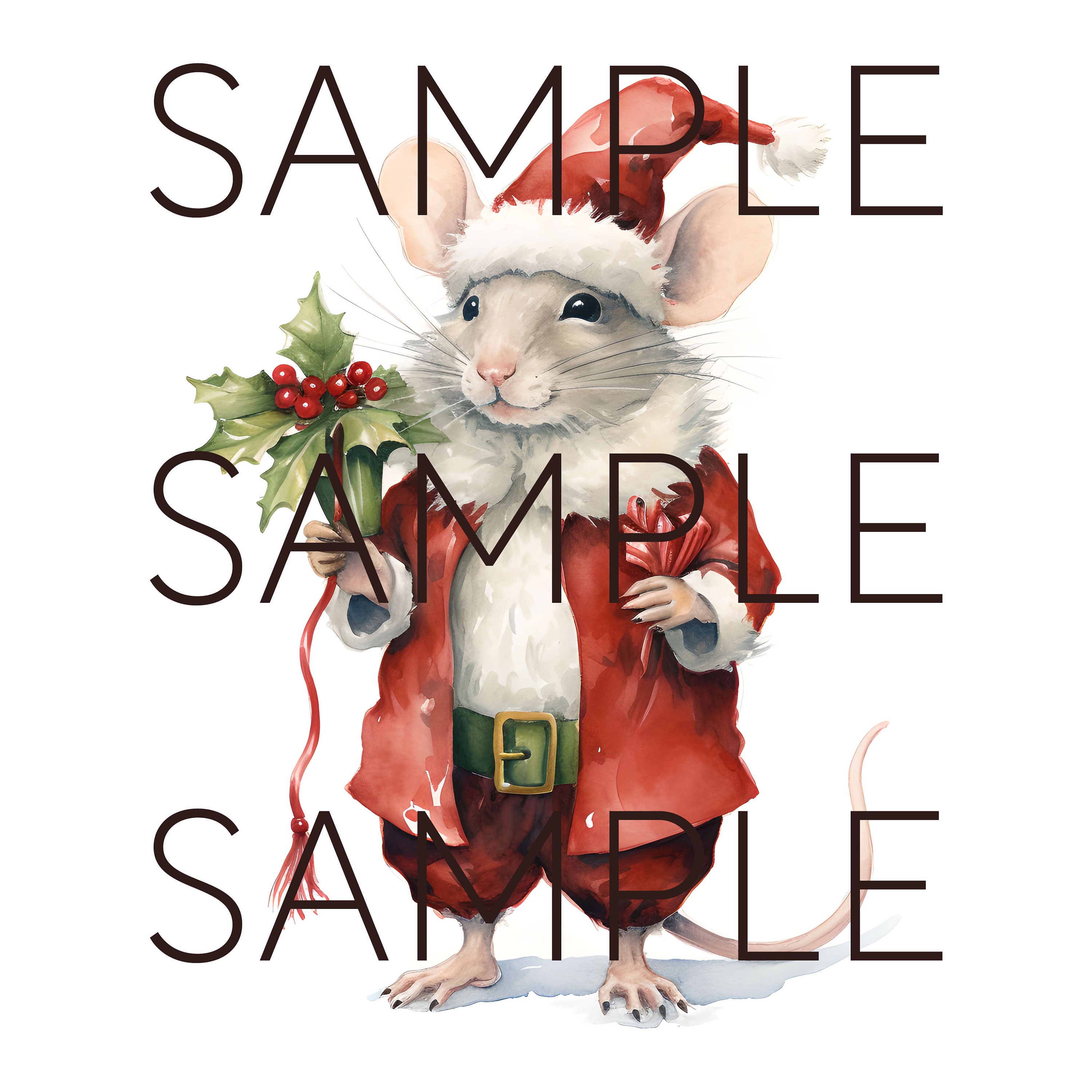 Christmas Rat Clipart Watercolor Xmas Rat Christmas Mice PNG Rat Card ...