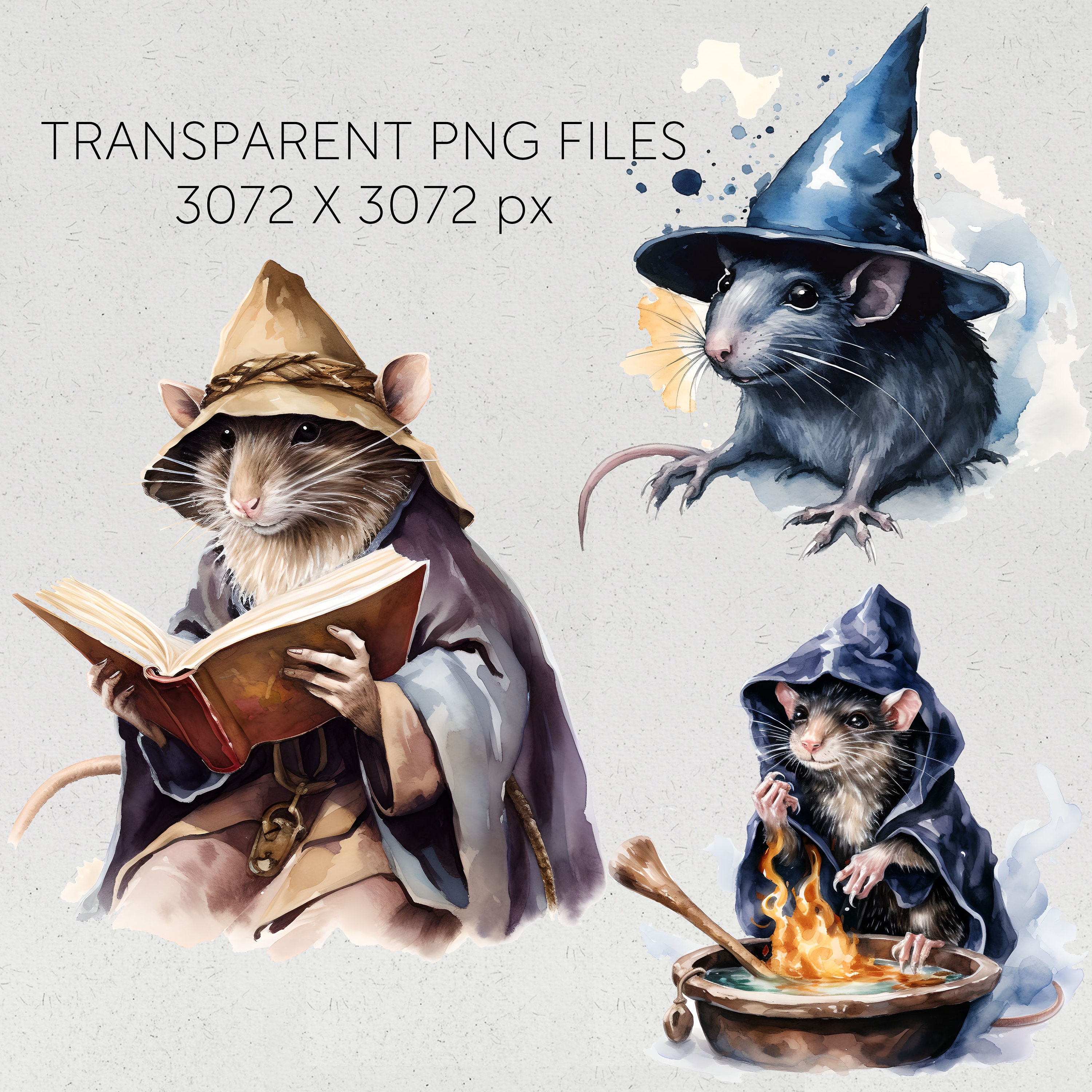 Witchy Rat Clipart Watercolor Halloween Rat Witchy Mice PNG - Etsy