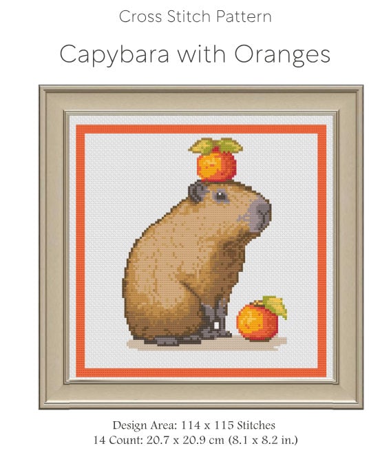 Capybara Cross Stitch Capybara With Oranges Embroidery Pattern PDF Capy ...